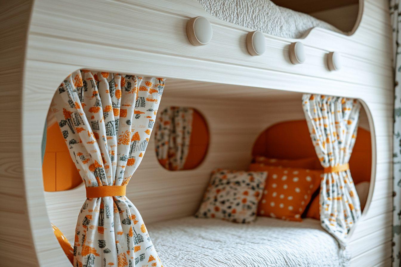 Lit superposé cabane : ajoutez des rideaux colorés pour une touche unique